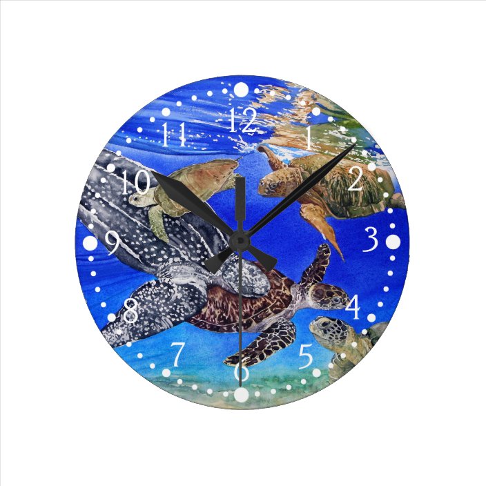 Underwater Sea Turtles Art Endangered Species Round Clock | Zazzle.com