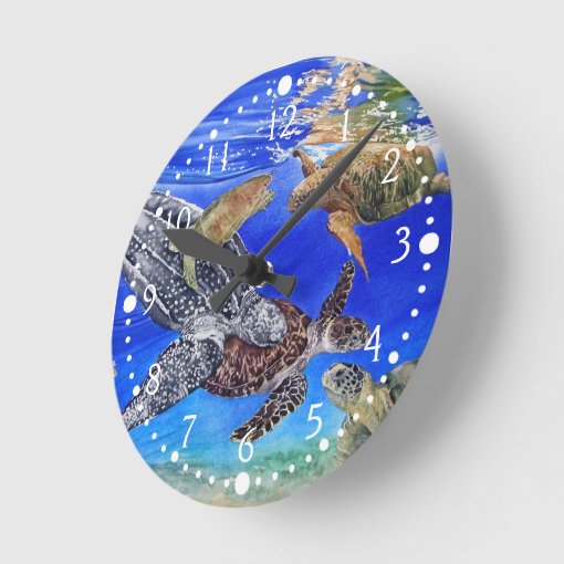 Underwater Sea Turtles Art Endangered Species Round Clock | Zazzle