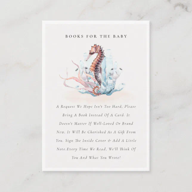 Underwater Seahorse Seaweed Books for Baby Shower Enclosure Card | Zazzle