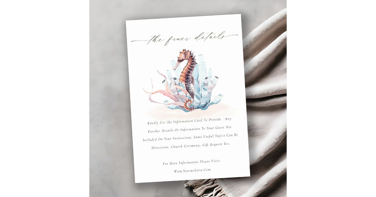 Underwater Seahorse Seaweed Coral Wedding Details Enclosure Card | Zazzle