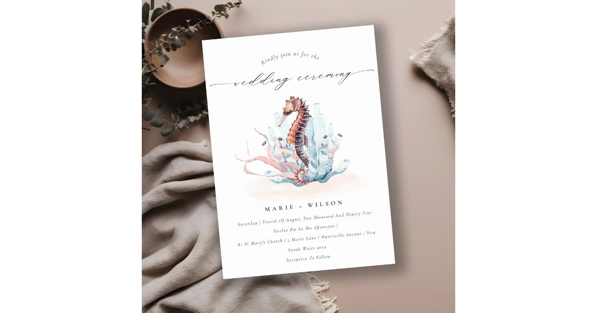 Underwater Seahorse Seaweed Coral Wedding Invite | Zazzle