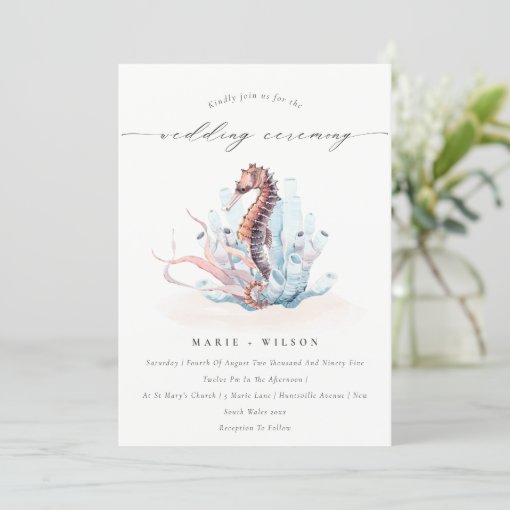Underwater Seahorse Seaweed Coral Wedding Invite | Zazzle