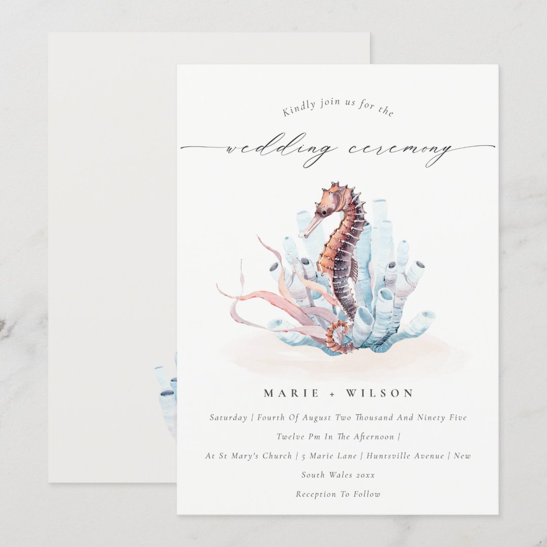 Underwater Seahorse Seaweed Coral Wedding Invite | Zazzle