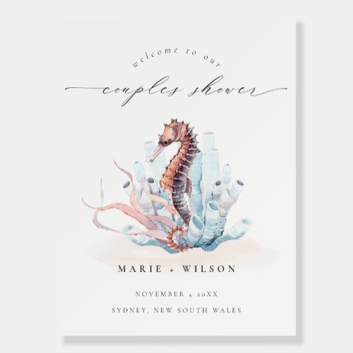 Underwater Seahorse Seaweed Couples Shower Welcome Foam Board | Zazzle