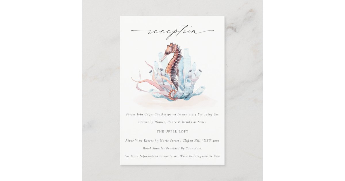 Underwater Seahorse Seaweed Wedding Reception Enclosure Card | Zazzle