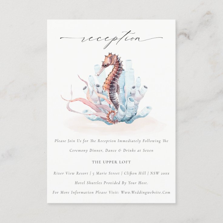 Underwater Seahorse Seaweed Wedding Reception Enclosure Card | Zazzle