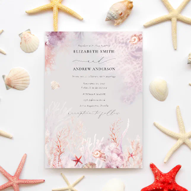 Underwater Seaweed | Seashell Watercolor Wedding Invitation | Zazzle