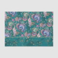 Underwater Teal Luxe | Green Pastel Gold Seashells Tissue Paper | Zazzle