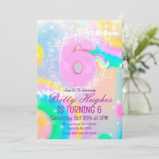 Unicorn 6th Birthday Invitation | Zazzle
