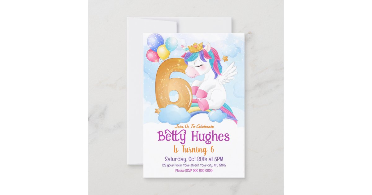 Unicorn 6th Birthday Invitation | Zazzle