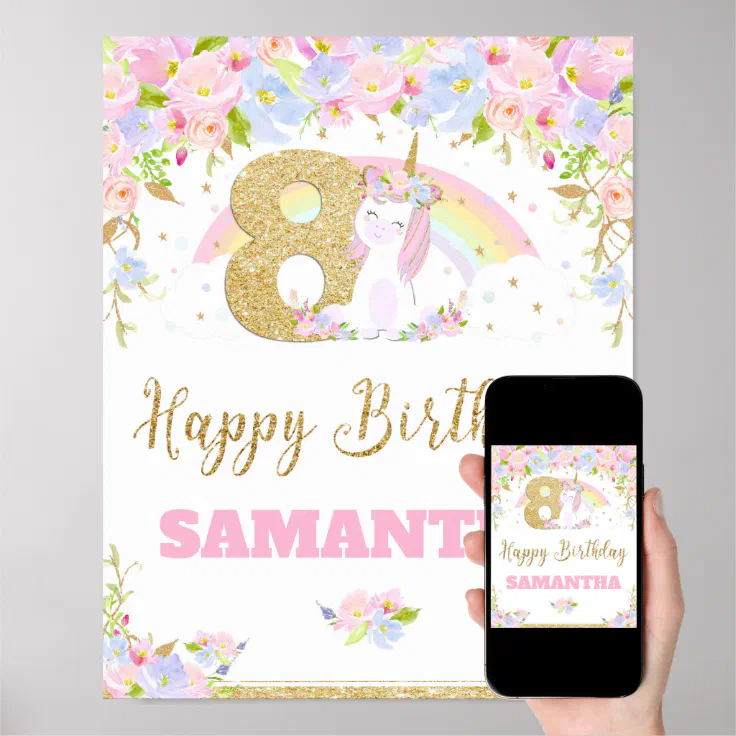 Unicorn 8TH Birthday Party Welcome Poster Sign | Zazzle