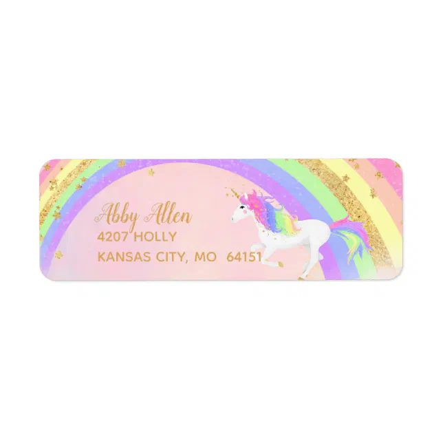Unicorn Address Labels | Magical Pink & Gold | Zazzle