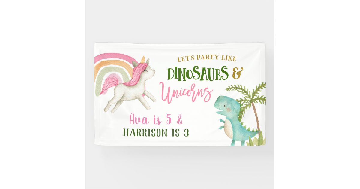 Unicorn and Dinosaur Birthday Party Large Banner | Zazzle