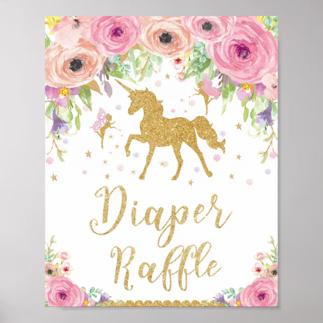 Unicorn and Fairy Baby Shower Diaper Raffle Sign | Zazzle