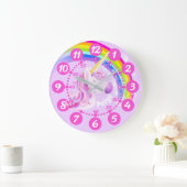 Unicorn and rainbow purple pink art kids clock | Zazzle