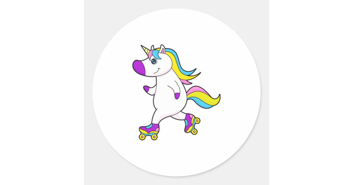 Unicorn at Inline skating with Roller skates Classic Round Sticker | Zazzle