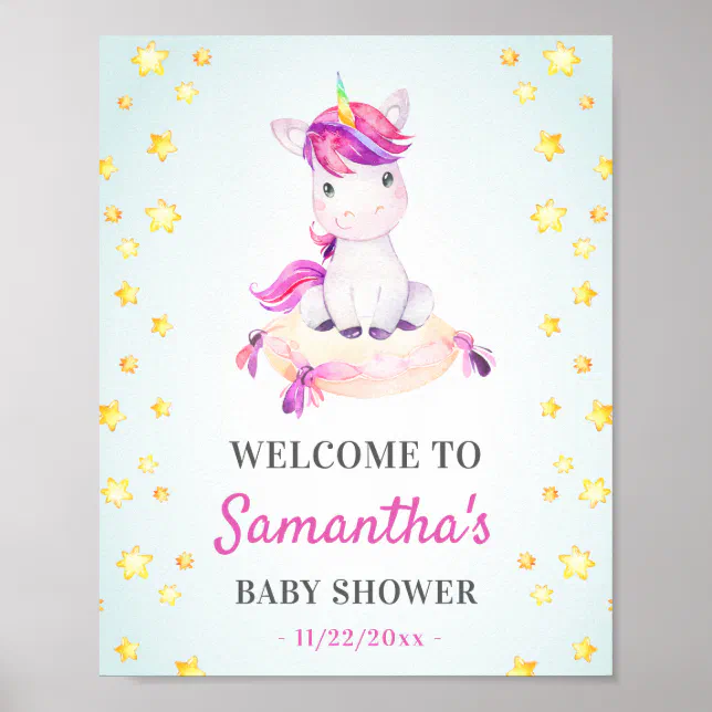 Unicorn Baby Girl Shower Sprinkle Party Welcome Poster | Zazzle