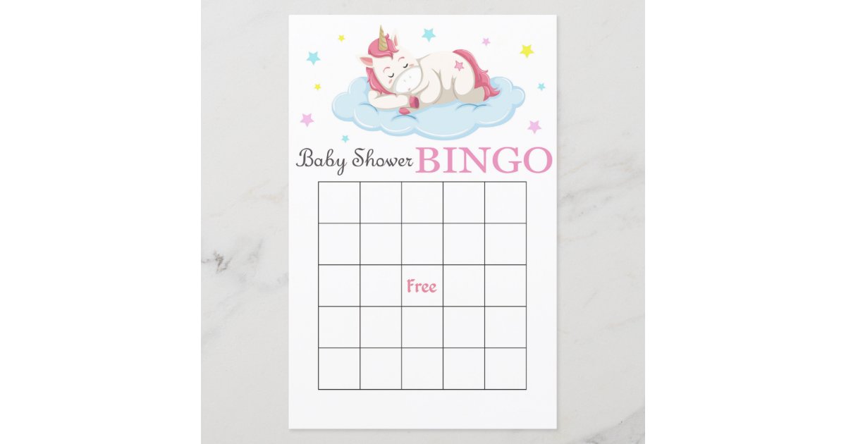 Unicorn baby shower bingo card,Unicorn bingo game | Zazzle