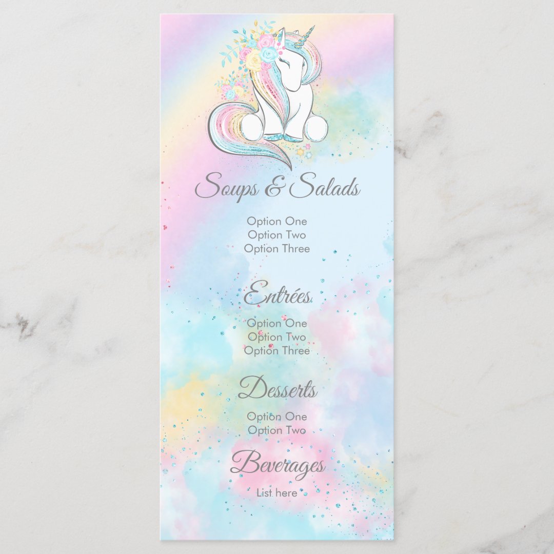 Unicorn Baby Shower Menus | Zazzle