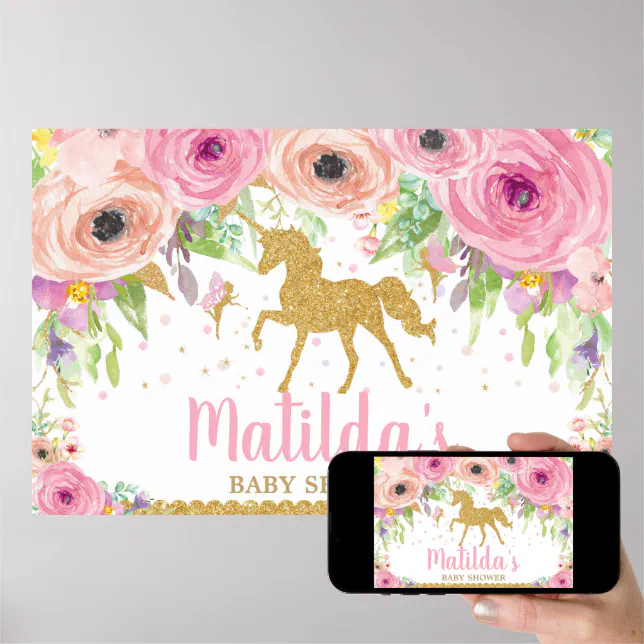 Unicorn Baby Shower Party Backdrop Banner Girl Poster | Zazzle