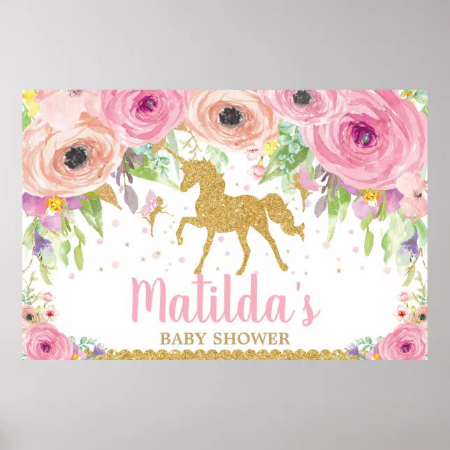 Unicorn Baby Shower Party Backdrop Banner Girl Poster | Zazzle