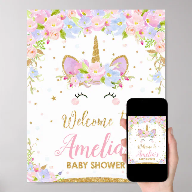 Unicorn Baby Shower Welcome Sign Poster Decor | Zazzle