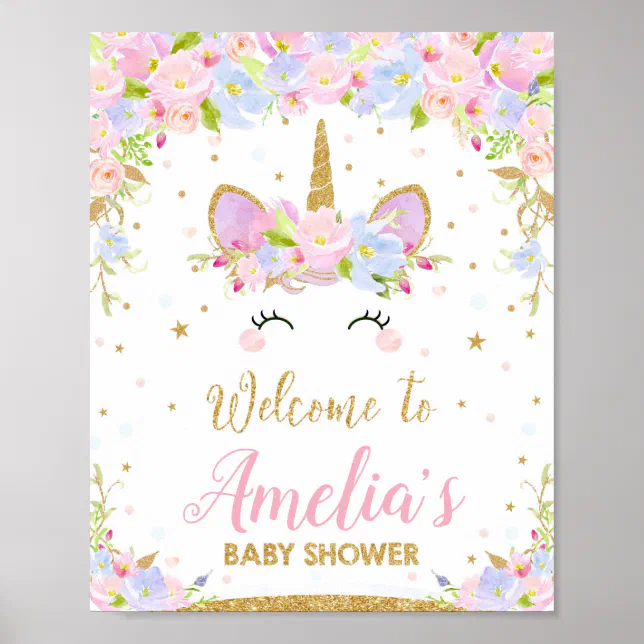 Unicorn Baby Shower Welcome Sign Poster Decor | Zazzle