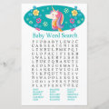 Unicorn Baby Shower Word Search Game | Zazzle