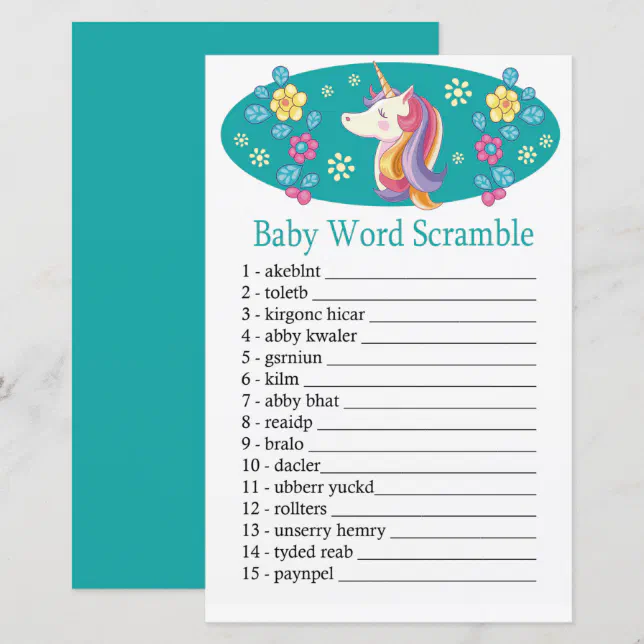 Unicorn Baby word scramble game | Zazzle