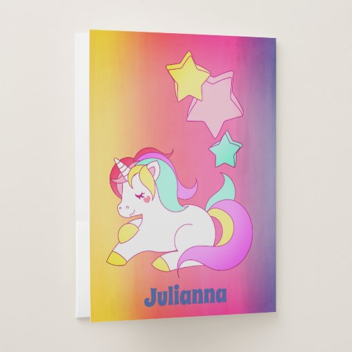 Unicorn Back to School Supplies, Cute Unicorn Pocket Folder | Zazzle