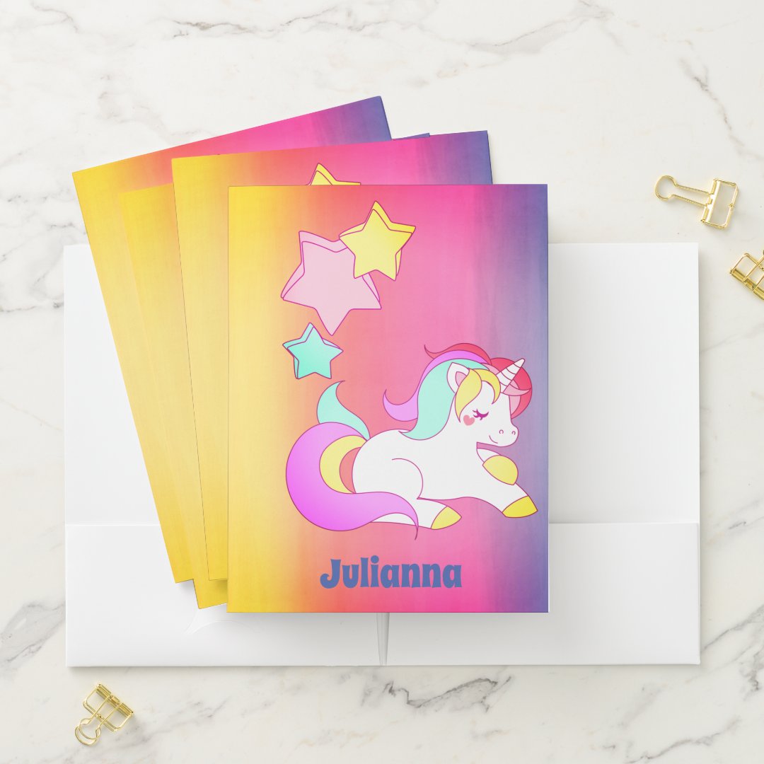 Unicorn Back to School Supplies, Cute Unicorn Pocket Folder | Zazzle