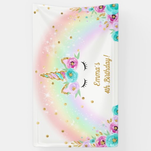 Unicorn banner with flowers and a rainbow | Zazzle
