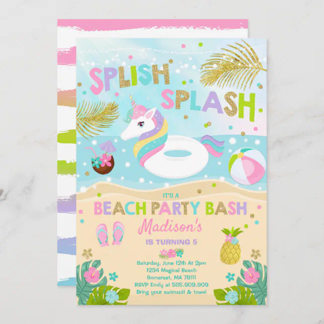 Unicorn Beach Party Invitation Unicorn Pool Float | Zazzle