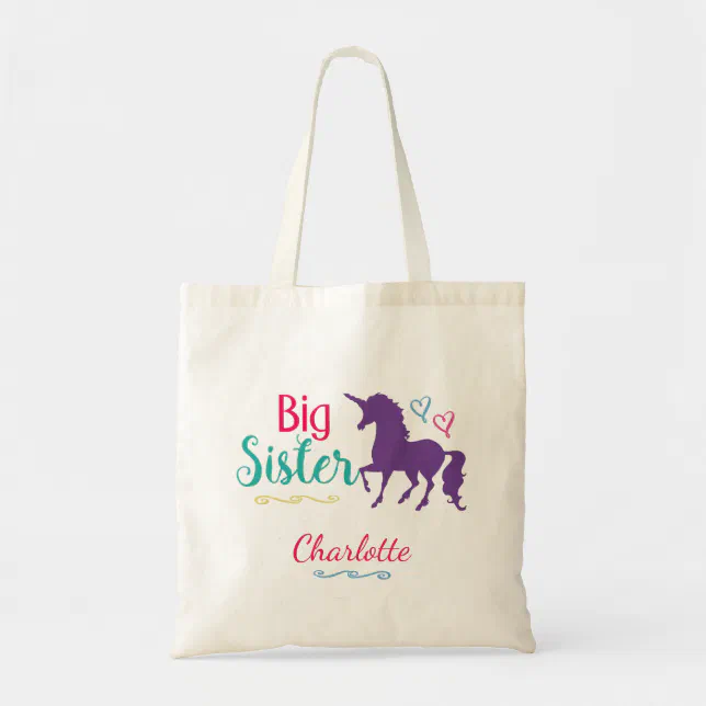 Unicorn Big Sister Colorful Sibling Personalized Tote Bag | Zazzle