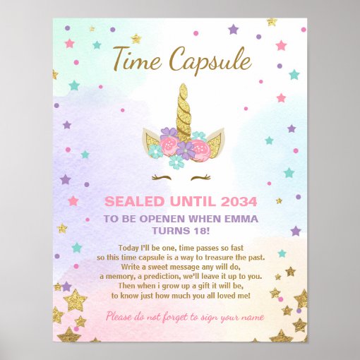 Unicorn Birthday guestbook Time Capsule Pink Girl | Zazzle