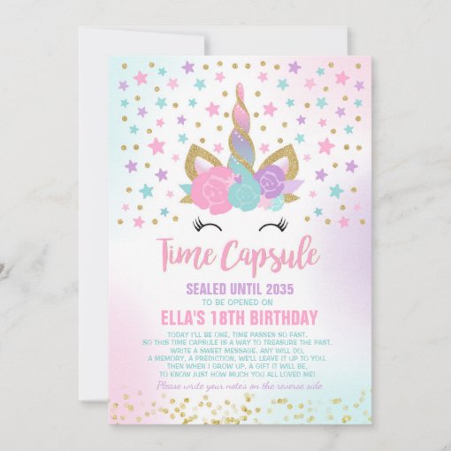 Unicorn Birthday Guestbook Time Capsule With Notes Invitation | Zazzle