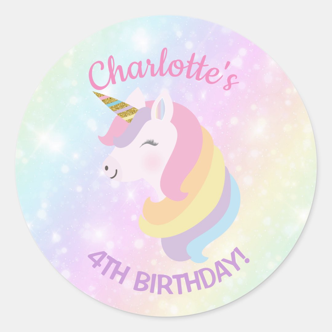 Unicorn Birthday Party Favor Stickers | Zazzle