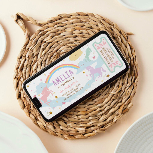 Unicorn Birthday Rainbow Pastel Magical Ticket Invitation | Zazzle