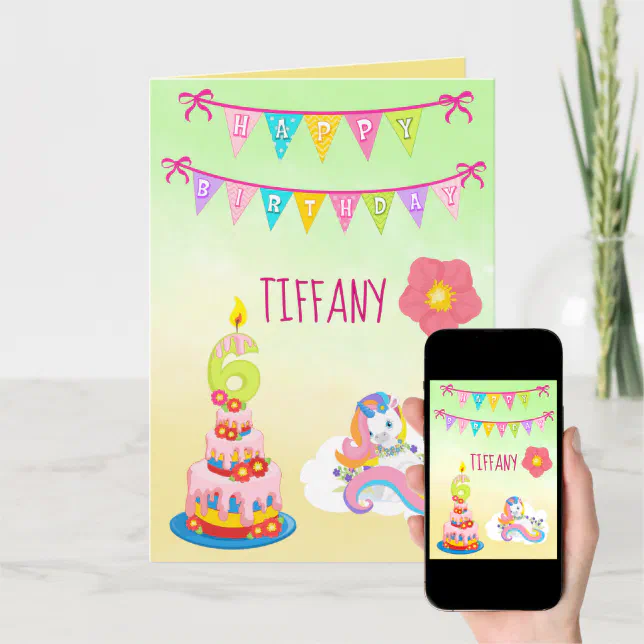 Unicorn Birthday Theme 6 years old Card | Zazzle