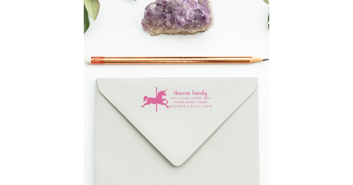 Unicorn Carousel Horse Cute Return Address Self-inking Stamp | Zazzle