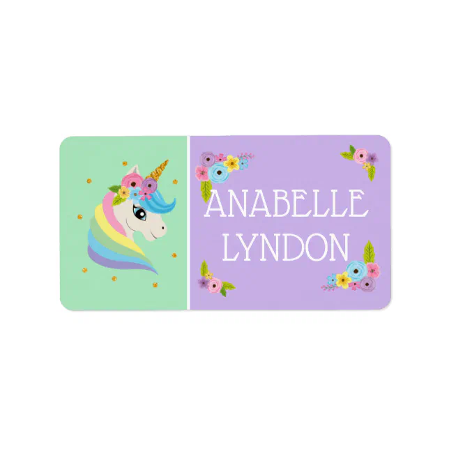Unicorn Child School Name Labels | Editable Color | Zazzle