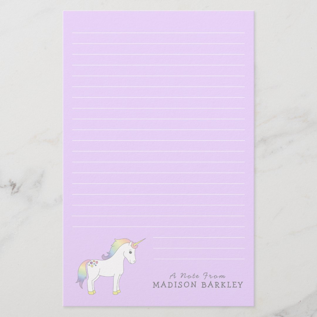 Unicorn Cute Kids Pastel Stationery | Zazzle