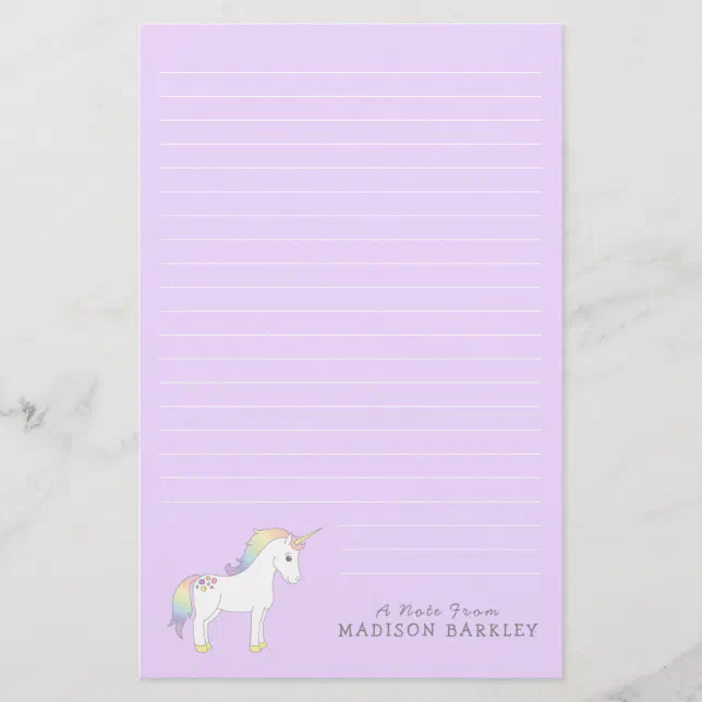 Unicorn Cute Kids Pastel Stationery | Zazzle