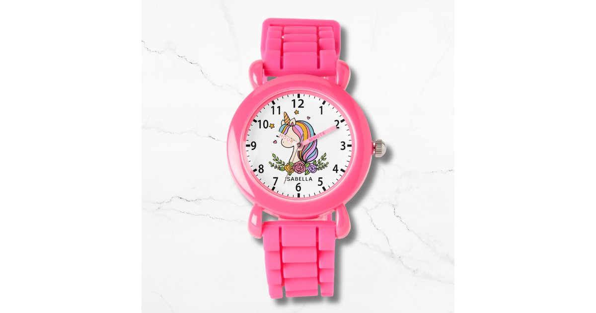 Unicorn Cute Whimsical Girly Pink Floral Watch | Zazzle