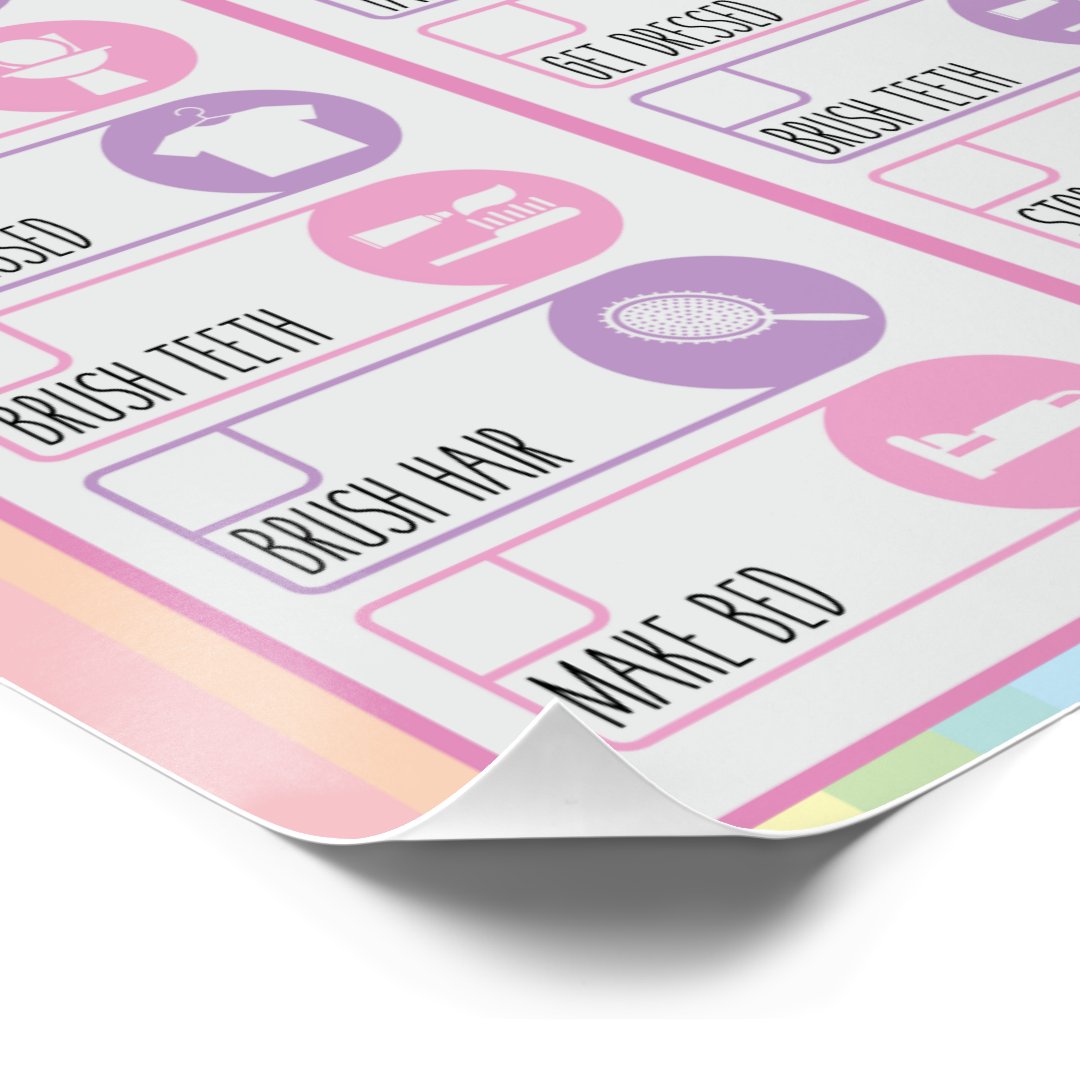 Unicorn Daily Night & Morning Routine Checklist Poster | Zazzle