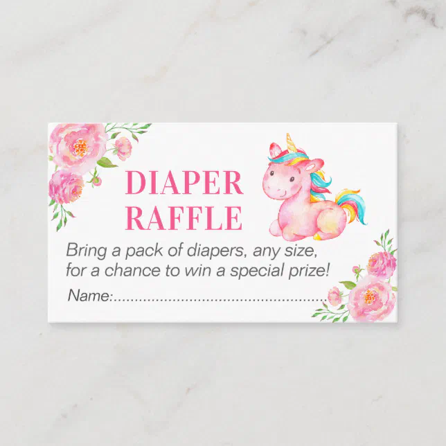 Unicorn Diaper Raffle Ticket Baby Girl Shower Pink Enclosure Card | Zazzle