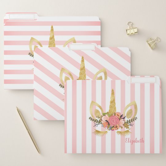 Unicorn Face, Stripes -Personalized File Folder | Zazzle.com