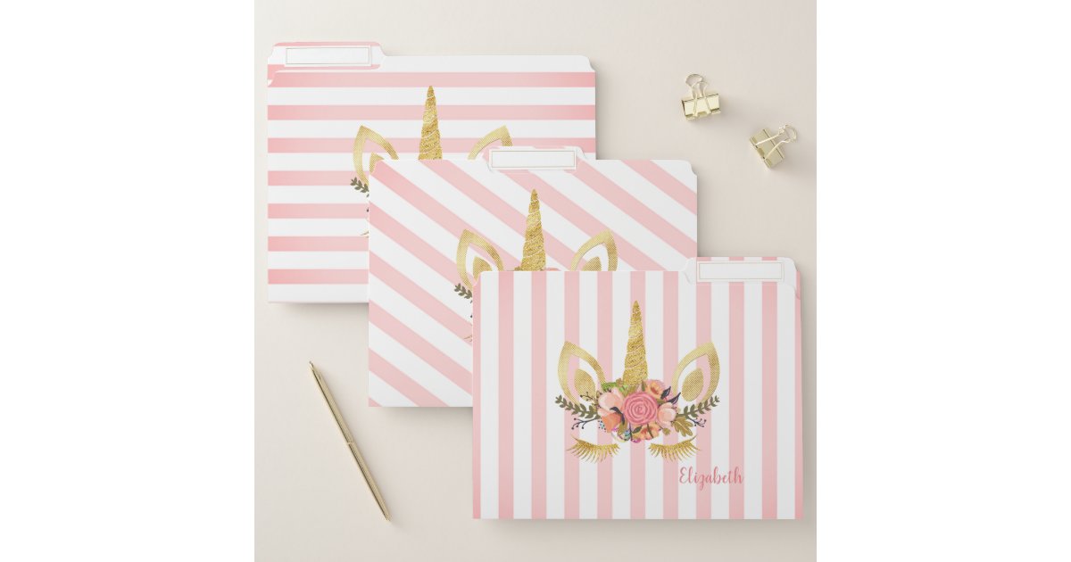 Unicorn Face, Stripes -Personalized File Folder | Zazzle
