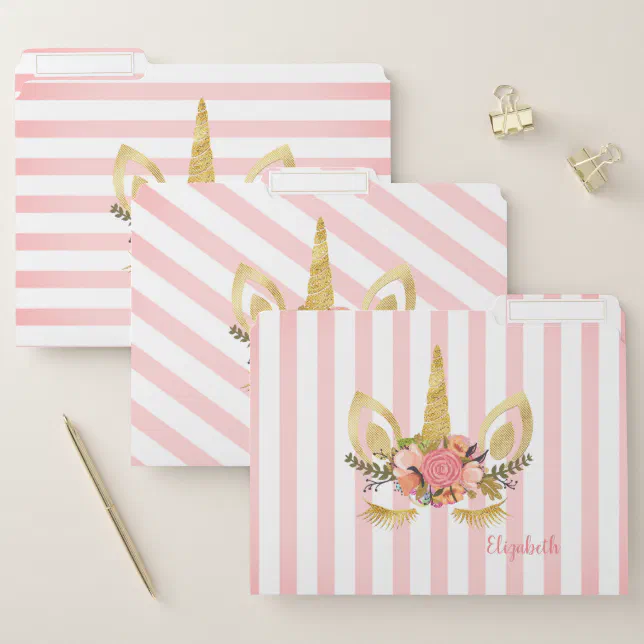 Unicorn Face, Stripes -Personalized File Folder | Zazzle