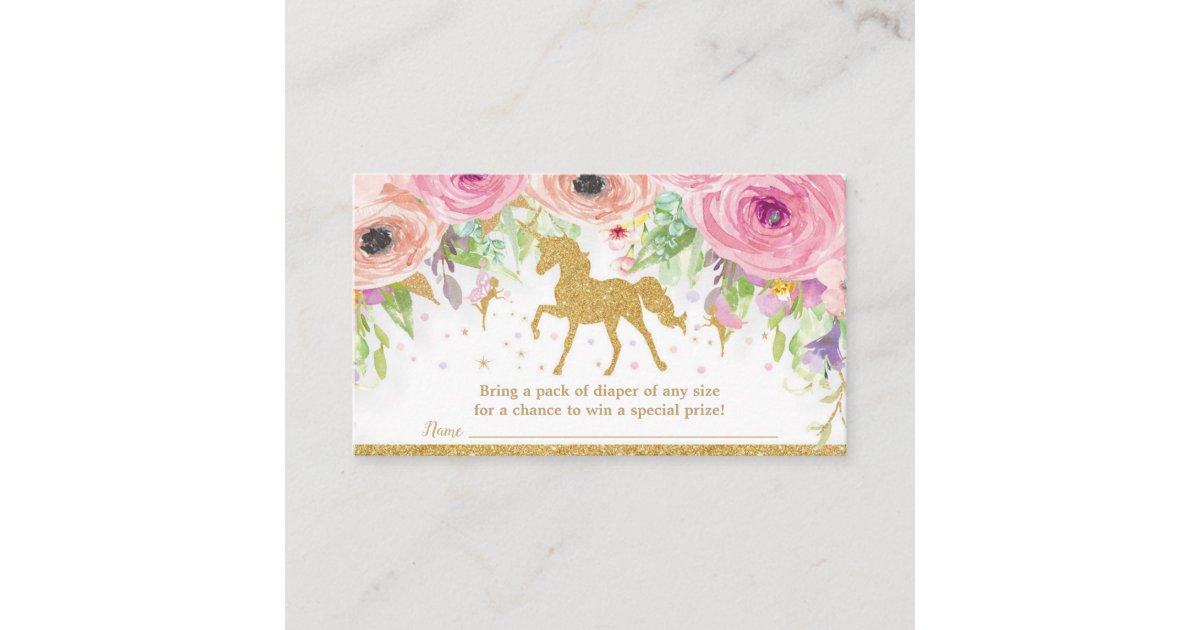 Unicorn Fairy Baby Shower Diaper Raffle Floral Enclosure Card | Zazzle